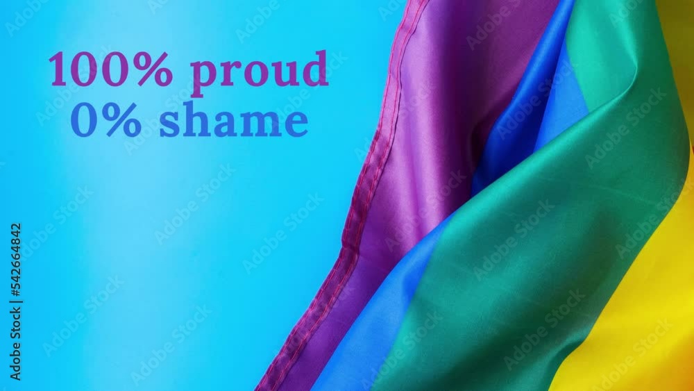 4k zoom in out Rainbow flag with text 100 PROUD 0 SHAME message ...