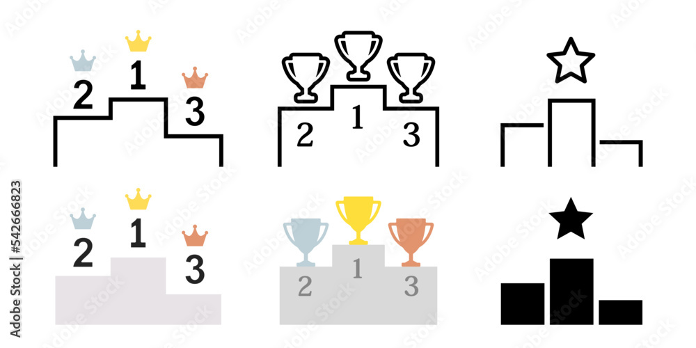 チャンピオン優勝の表彰台、勝者と成績のランク順位、ベクターアイコンイラスト素材 Stock Vector | Adobe Stock