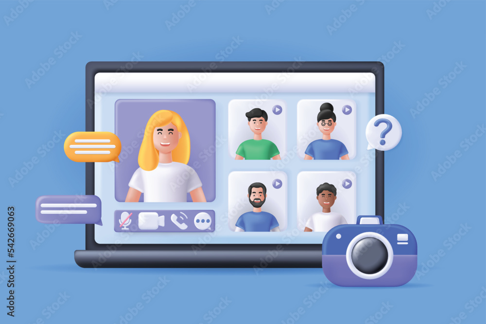 Realistic concept of video conference scene with people scene in 3D ...