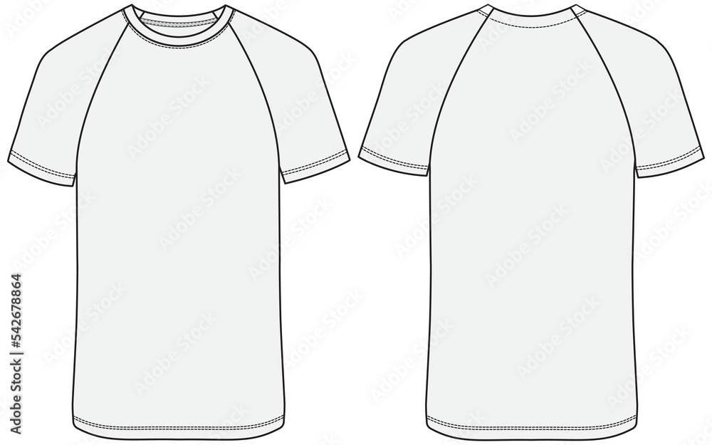 raglan t shirt flat sketch vector illustration. technical cad drawing ...