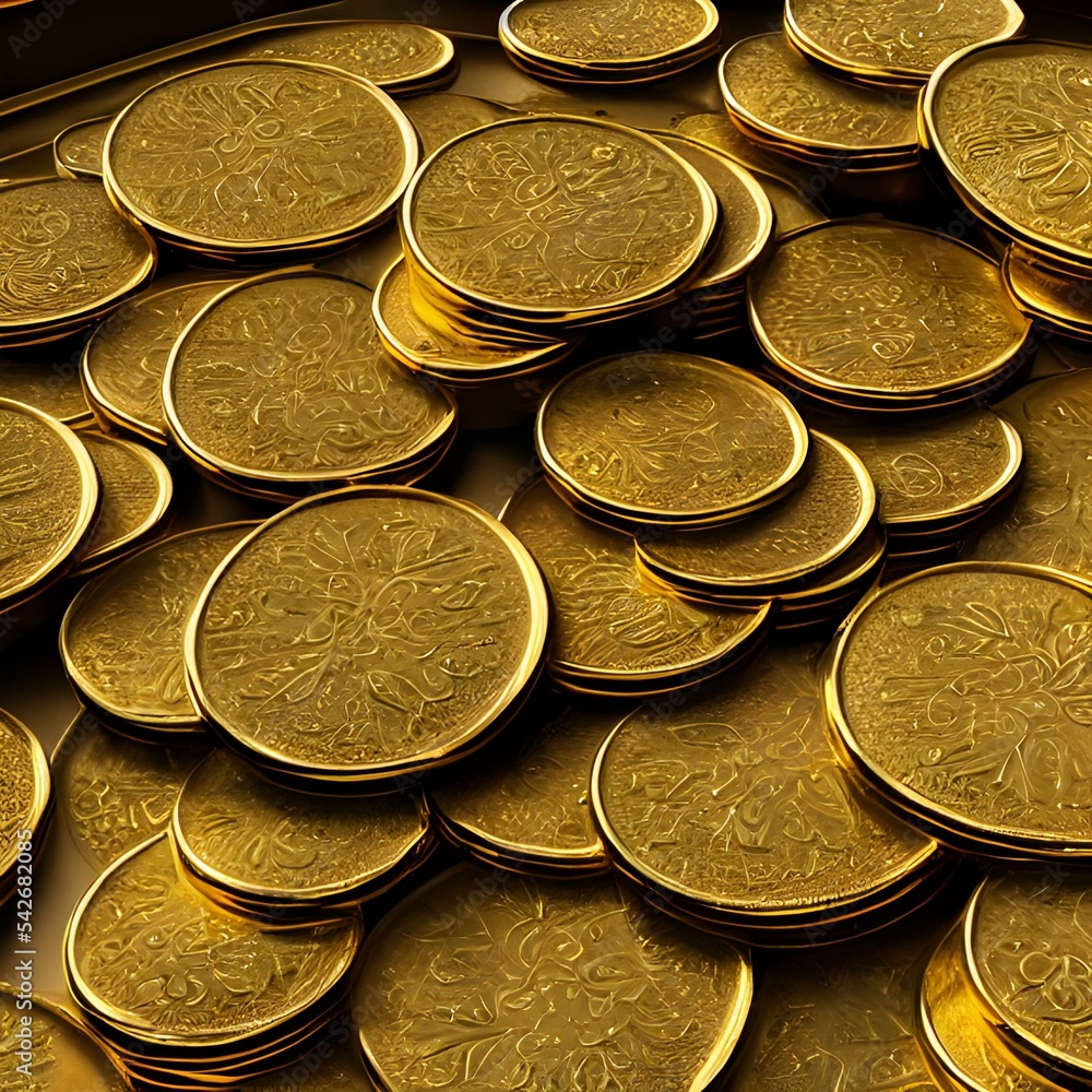 Gold coins in bowel, tray or in drum showing that how much largest the ...