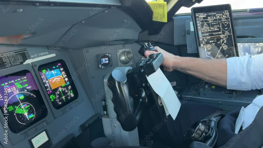 Stunning view inside a jet cockpit while copilot is flying the plane in ...