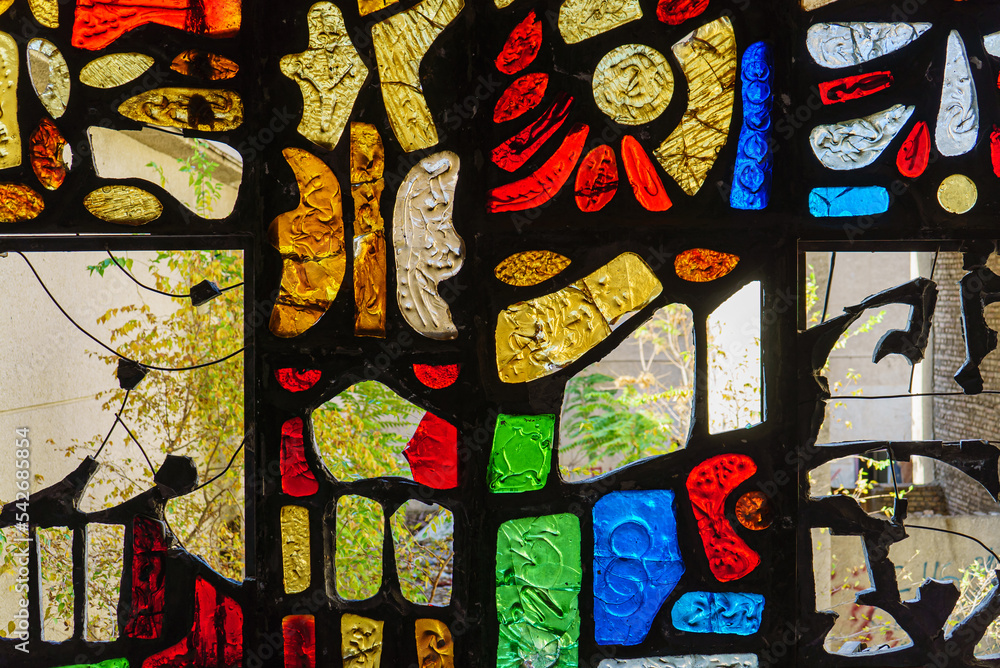 Broken big stained glass window Stock Photo | Adobe Stock