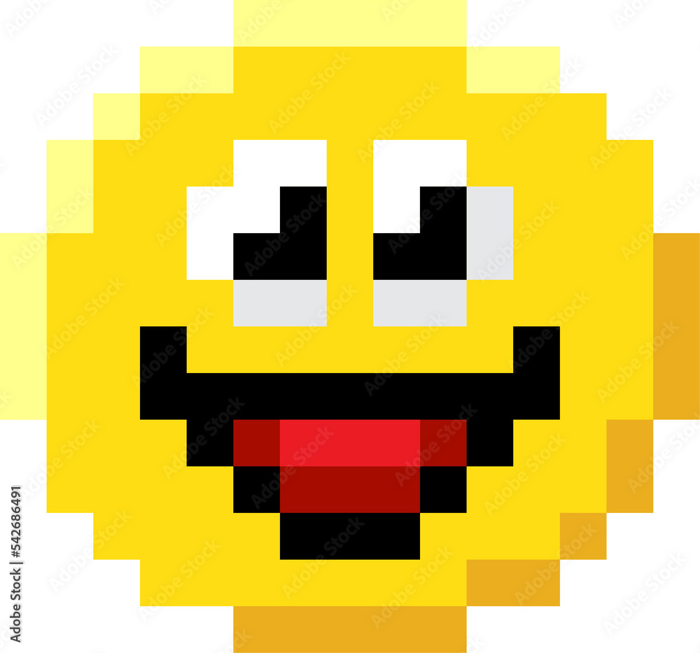 Emoticon Face Pixel Art 8 Bit Video Game Icon Stock Illustration ...