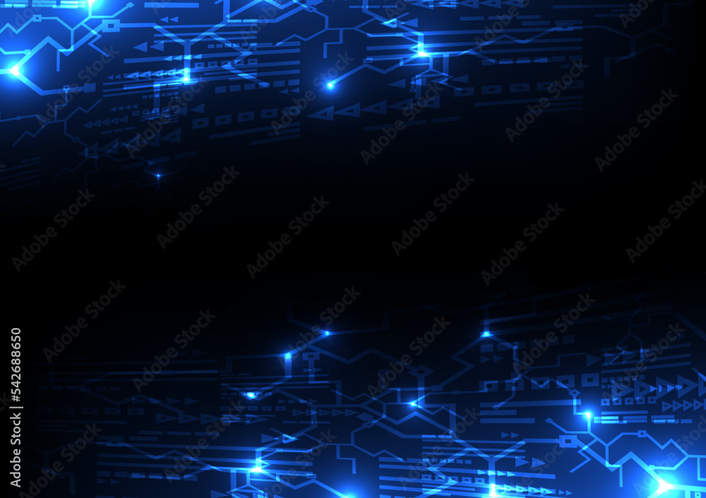 digital technology data network communication background with blue neon ...