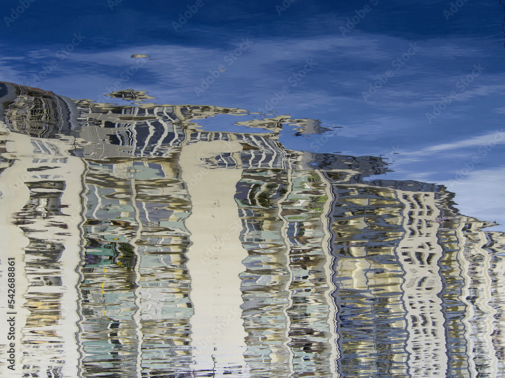 Blue water reflex background of town. Abstract reflection and abstract ...