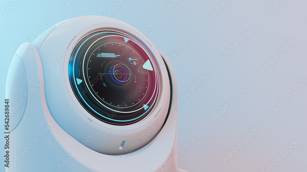 Futuristic security CCTV camera with Motion sensor. Scan the area for ...