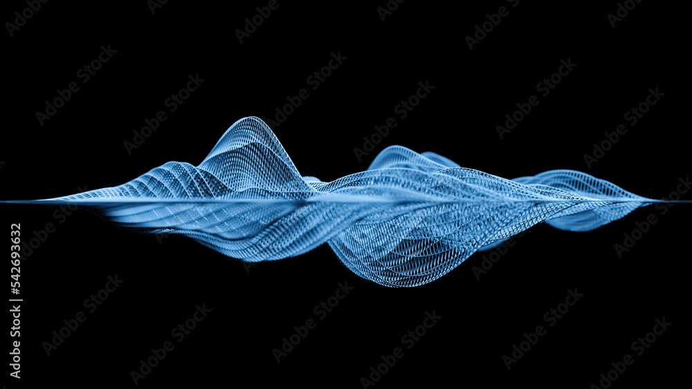 Blue floating abstract wireframe sound waves, visualization of ...