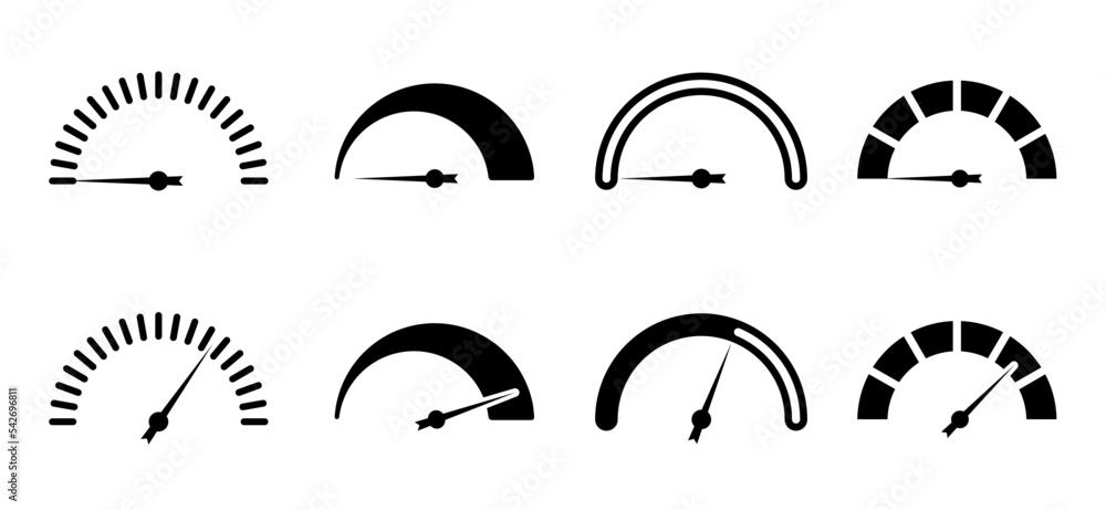 Cartoon speedometer or tachometer icon or symbol. Meter gauge element ...