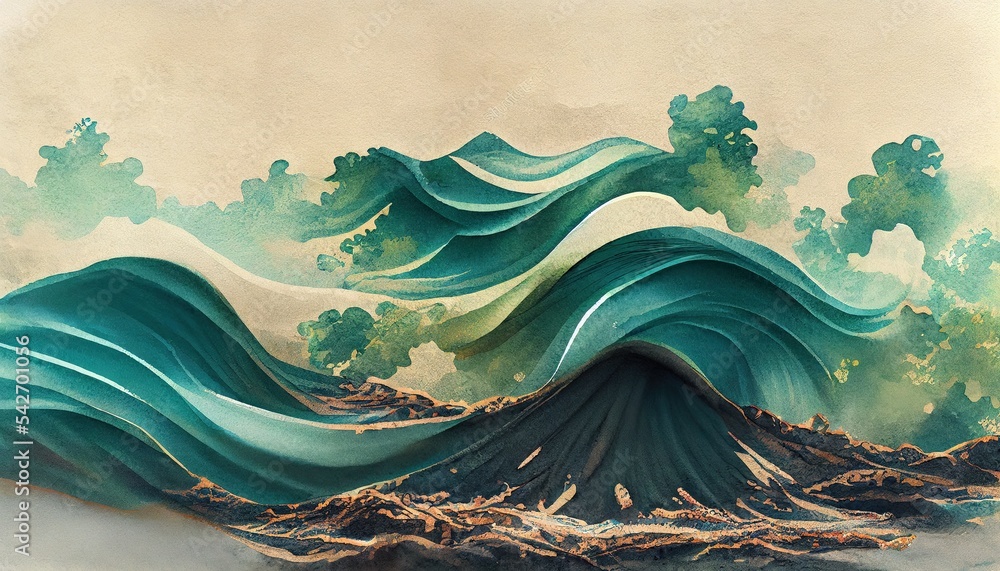 Abstract art landscape banner design with watercolor texture 3d ...