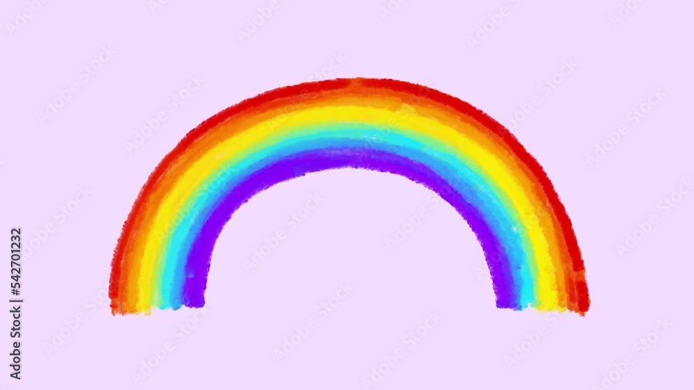 Rainbow drawing animated cartoon isolated on pink background. In, stop ...