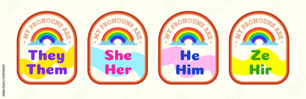 Pronouns sticker set they them she her he him ze hir with rainbow ...