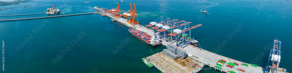Cargo container Ship running to Bridge Cargo Shipyard Container ship ...