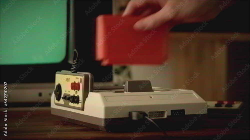 Old TV Game Console with ROM Cartridge, Vintage Gamer Room Joystick and ...