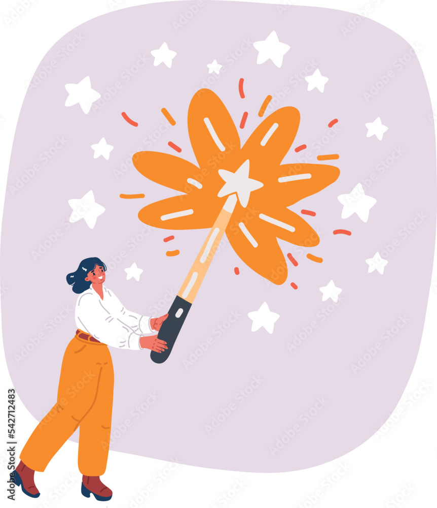 Vector illustraiton of woman with a big magic wand Stock Vector | Adobe ...
