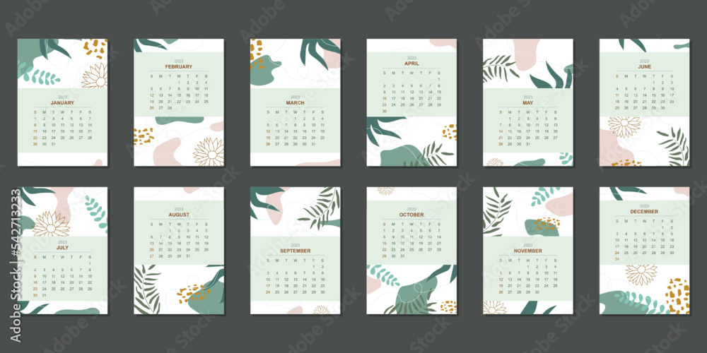 2023 Cute Pastel Aesthetic abstract calendar template design Stock ...