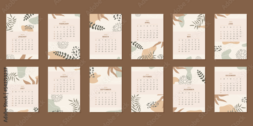 2023 Cute Pastel Aesthetic abstract calendar template design Stock ...