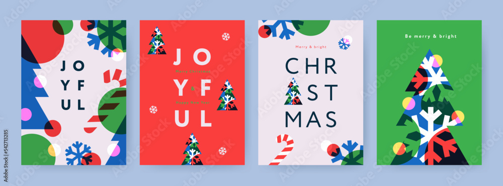 Merry Christmas and Happy New Year Set of backgrounds, greeting cards ...