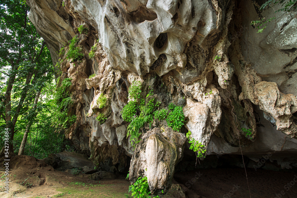 Entrance to a cave in the mountains. Cave in mountain rocks. Mountain ...