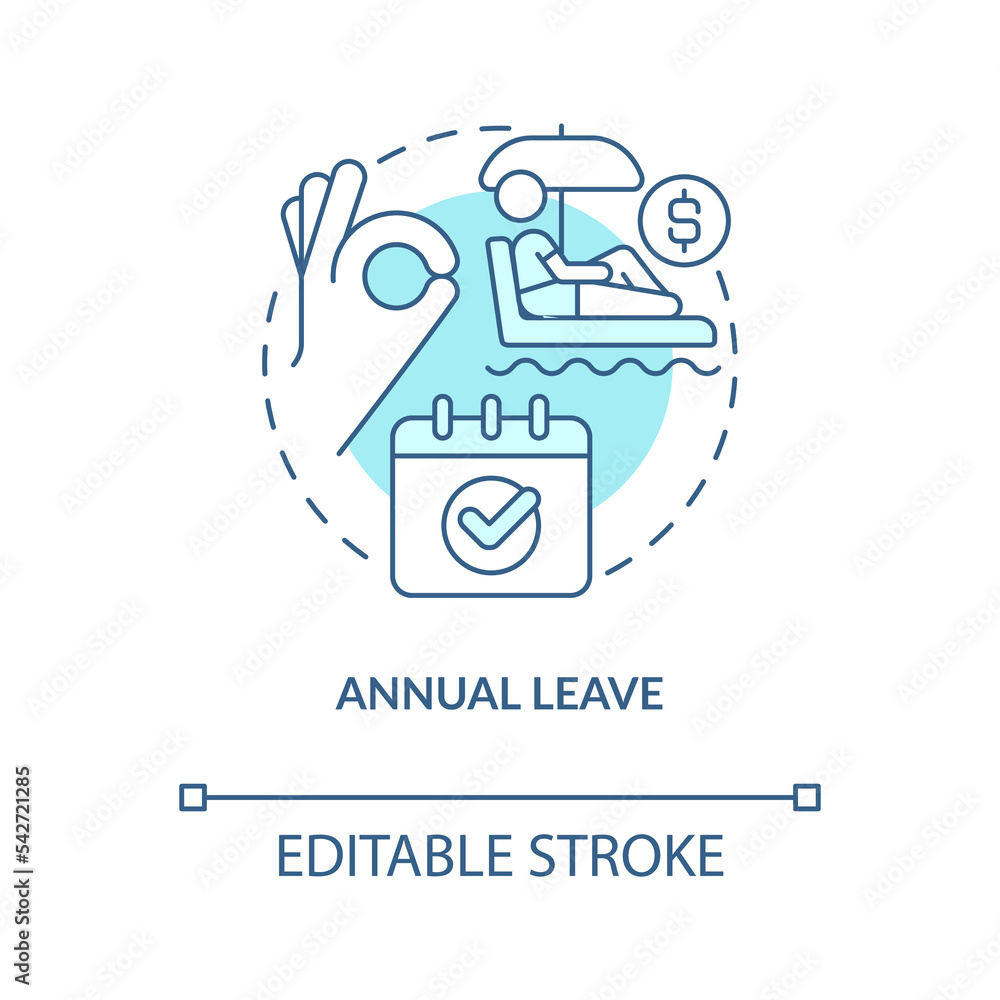 Annual leave turquoise concept icon. Time off from work. Paid vacation ...
