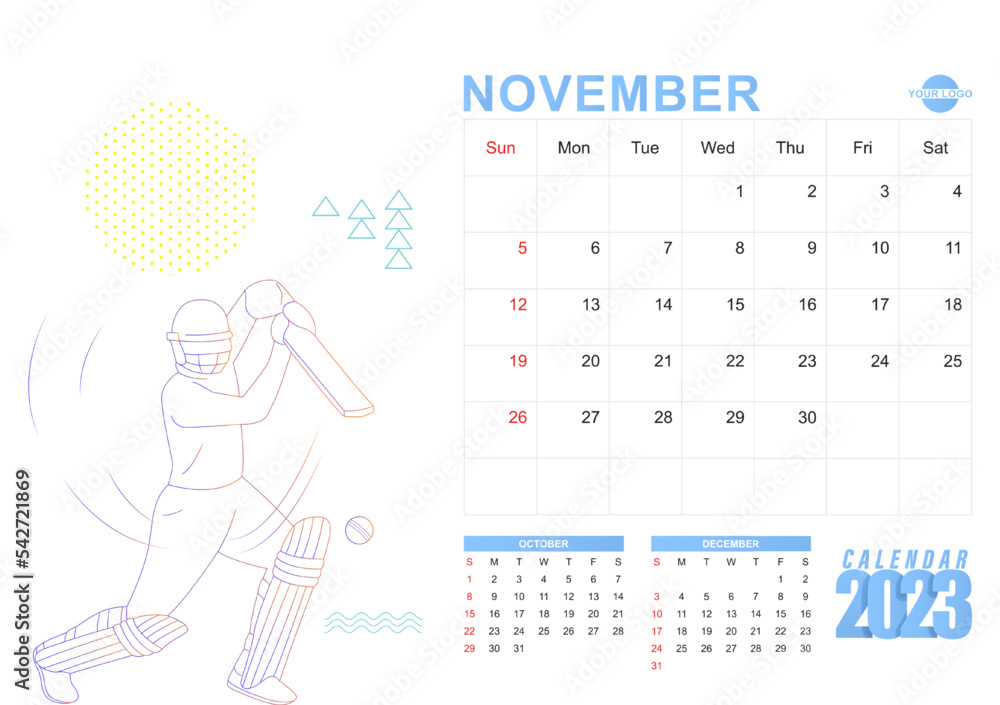 2023 November Modern abstract calendar template design Stock Vector ...