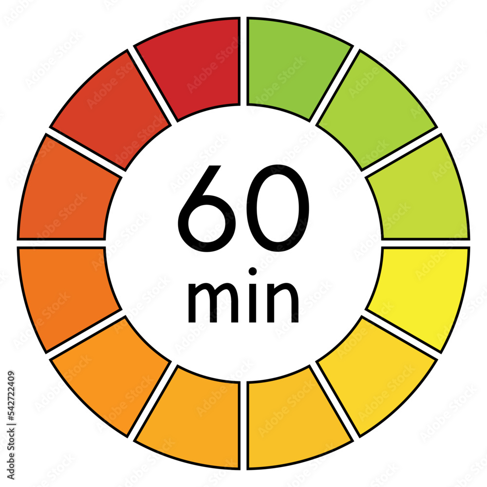 60 minutes with circle time pie diagram,concept of time,illustration ...