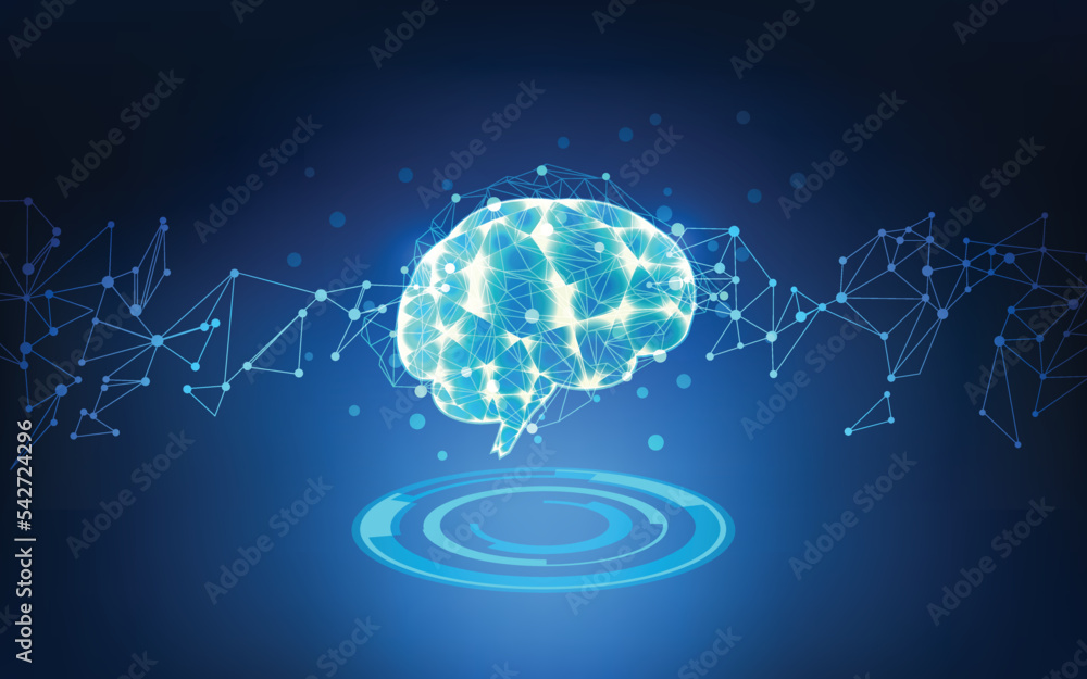 graphic of a brain in technological look; abstract technological health ...