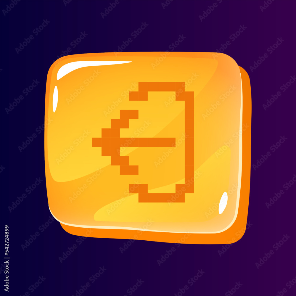 Logout glossy ui button with pixelated icon. Social media page exit ...