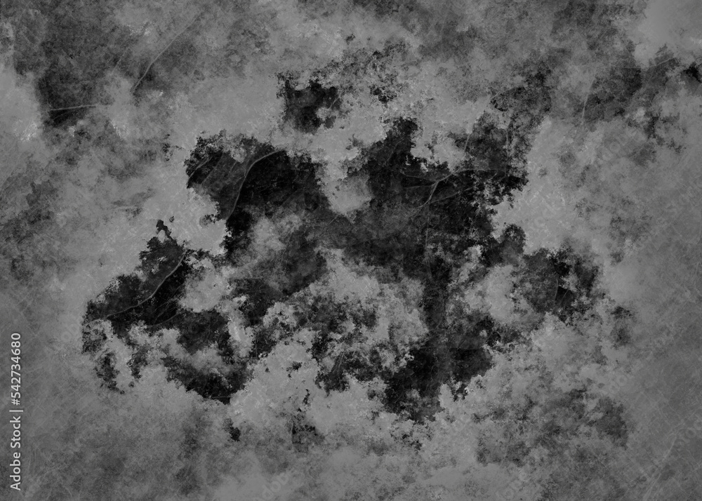Grunge dark watercolor manuscript with splashed grunge grey and spots ...