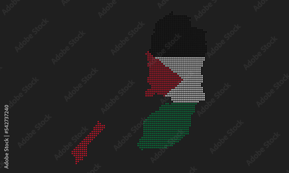 Palestine map flag with grunge texture in mosaic dot style. Abstract ...