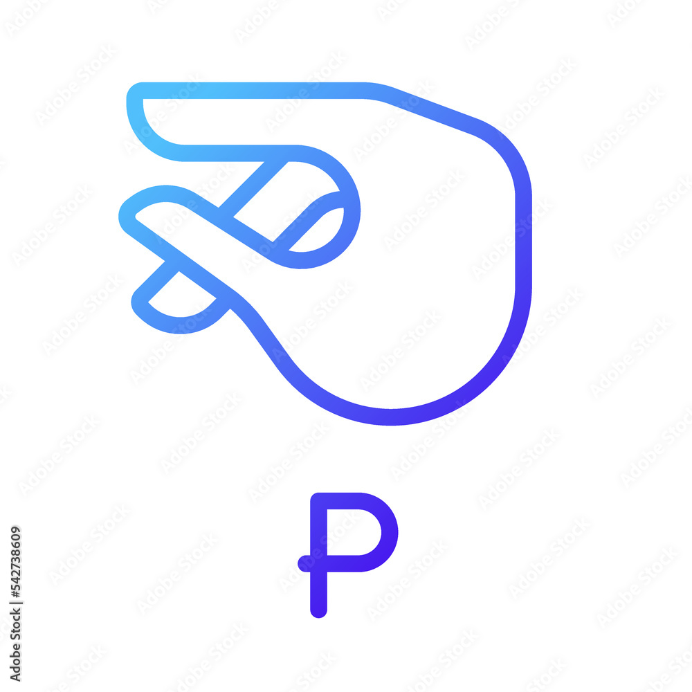 Letter P sign in ASL pixel perfect gradient linear vector icon. System ...