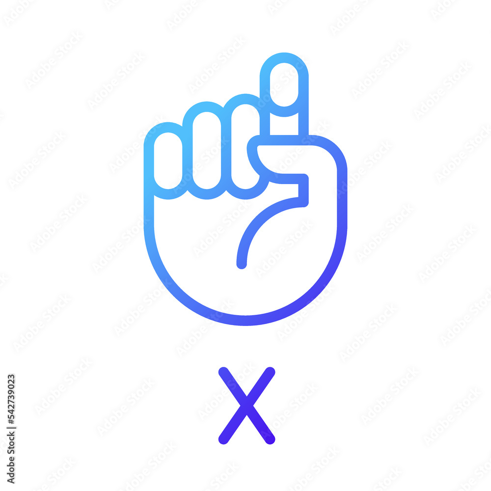 Letter X in ASL pixel perfect gradient linear vector icon. American ...