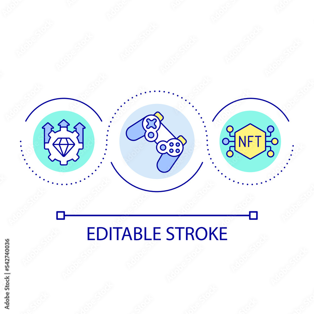 NFT gaming loop concept icon. Unlock virtual items and characters ...