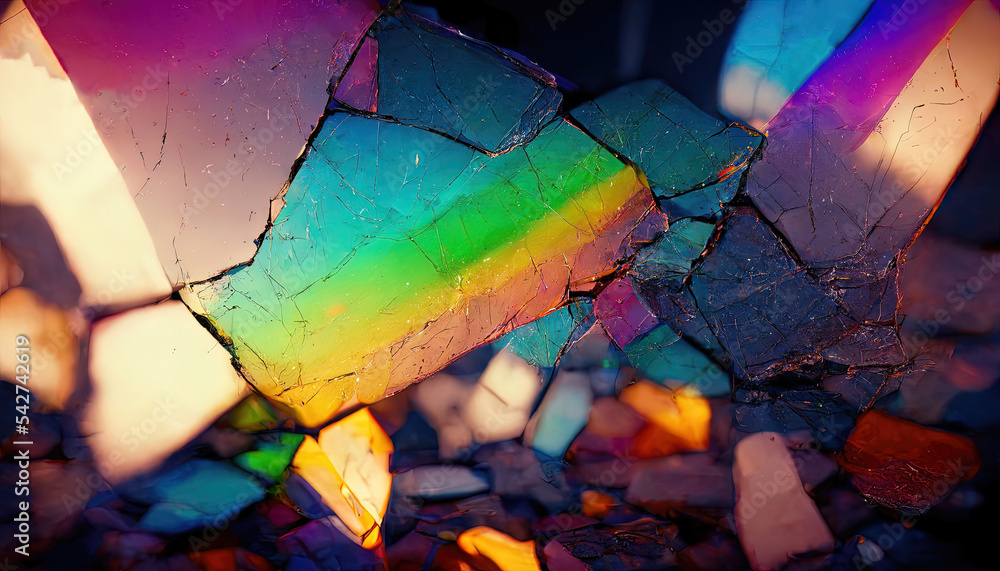 Broken multi-colored glass, abstract background, glass, reflection and ...