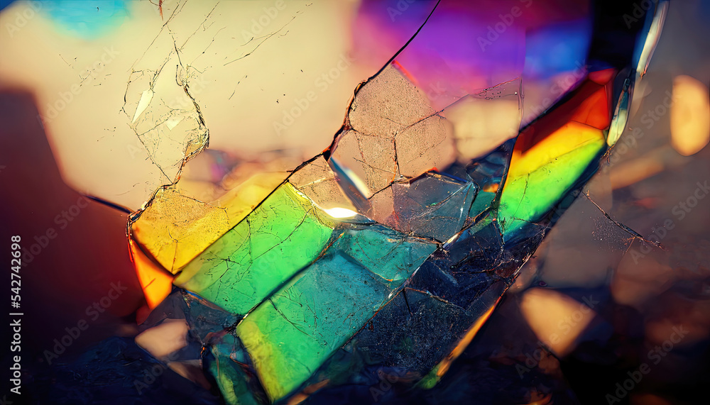 Broken multi-colored glass, abstract background, glass, reflection and ...