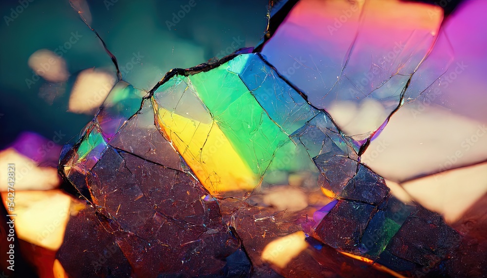 Broken multi-colored glass, abstract background, glass, reflection and ...