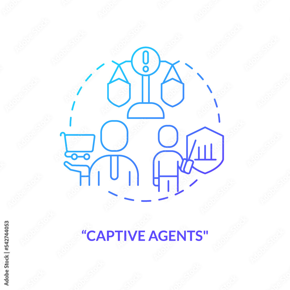 Captive agents blue gradient concept icon. Insurance services seller ...