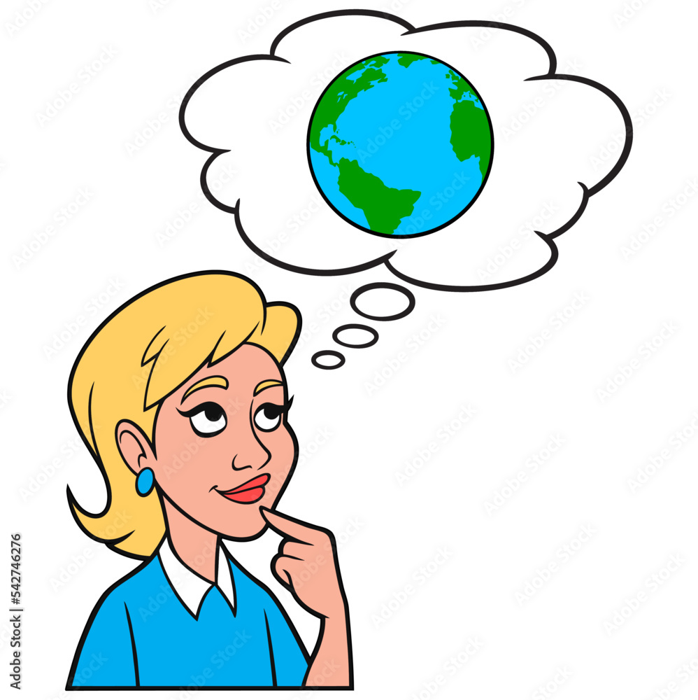 Girl thinking about Climate Change - A cartoon illustration of a Girl ...