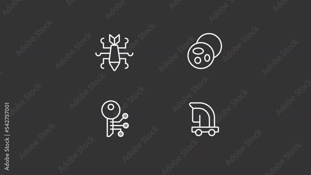 Animated threat white line icon set. Browser cookie. Detect ...