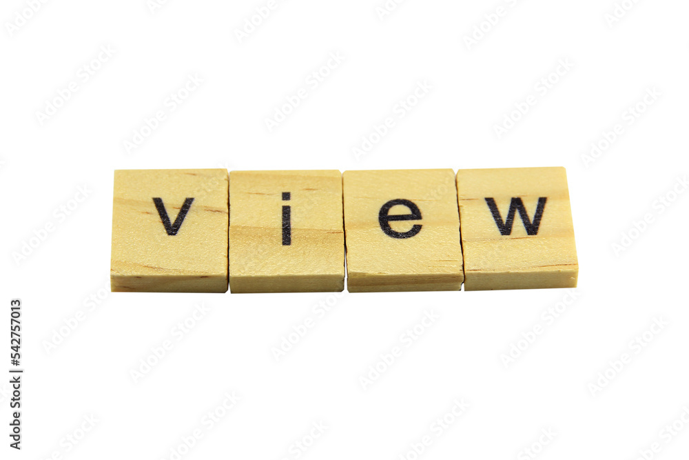 Short word english letter "view" on a small wooden block isolated on ...