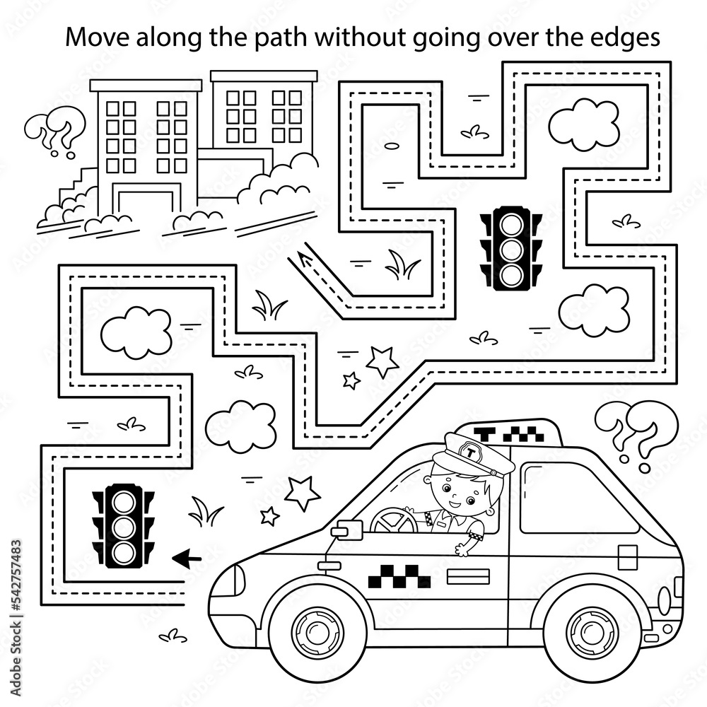Handwriting practice sheet. Simple educational game or maze. Coloring ...