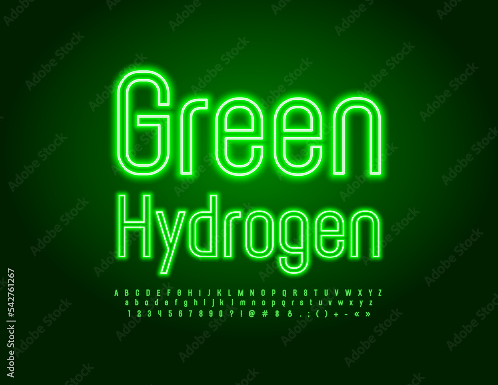 Vector neon sign Green Hydrogen. Bright Green Font. Glowing Alphabet ...