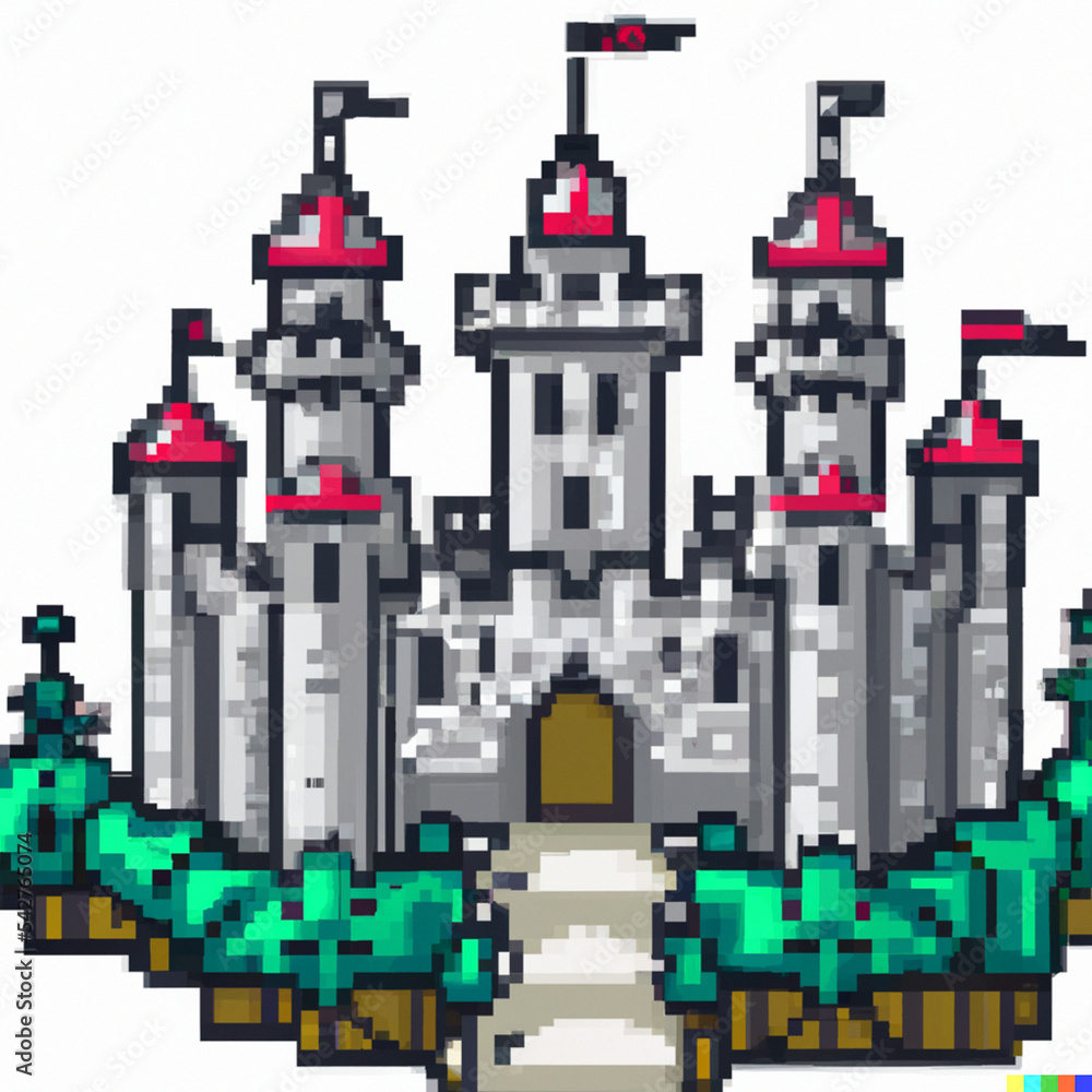 medieval castle fortress pixel art Stock Illustration | Adobe Stock
