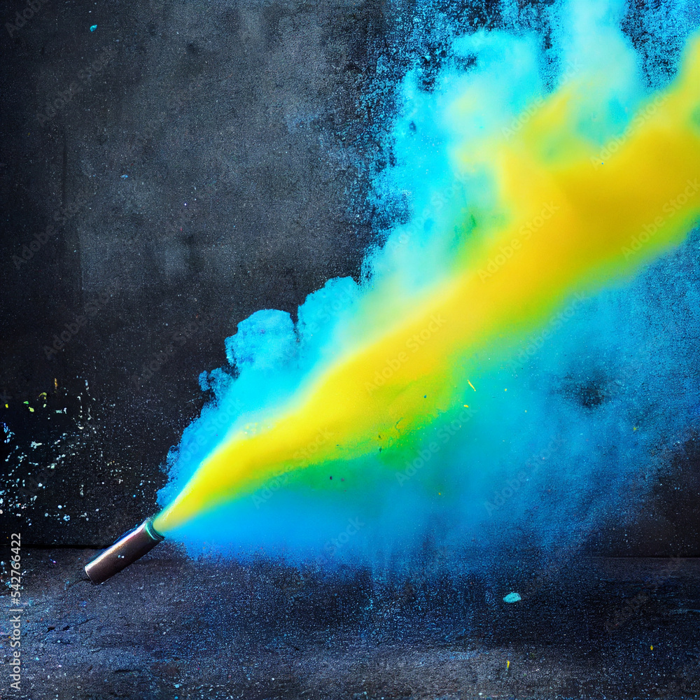 Bullet Flying Through The Air with Blue and Yellow Powder Explosion ...