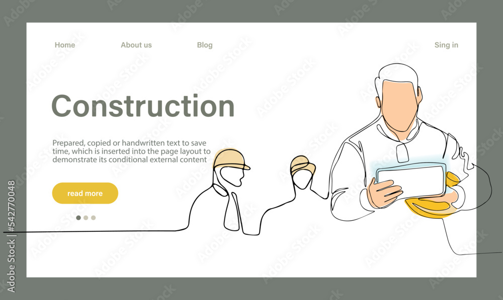 Vector landing page of architecture works with protective face masks ...