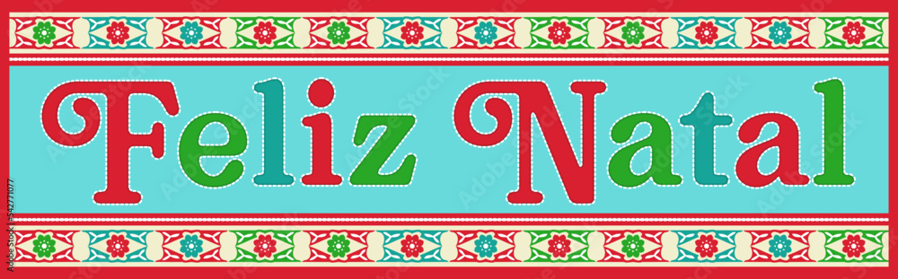 Frase Feliz Natal em placa colorida decorada com enfeites em estilo ...