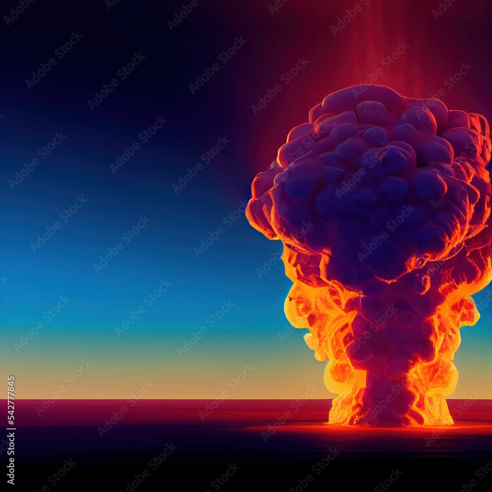 AI-generated digital art of an isolated nuclear bomb explosion, and a ...