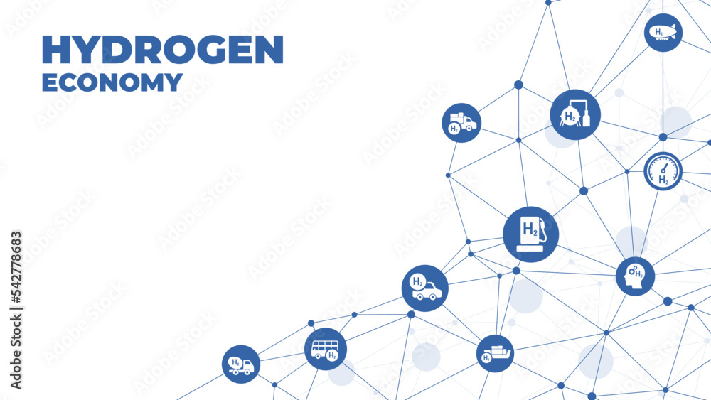 Vetor de Hydrogen economy vector illustration. Concept with connected ...