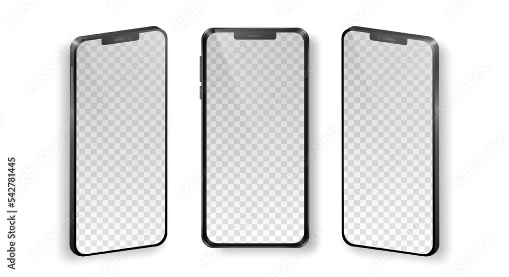 Mock up of realistic mobile phones in front and perspective view ...