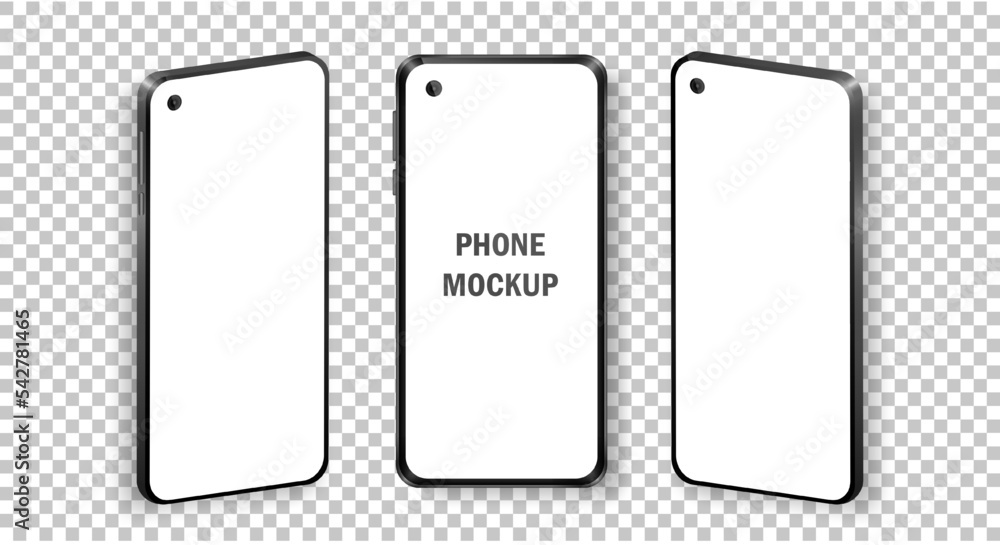 Mockup of realistic mobile phones in front and isometric view ...